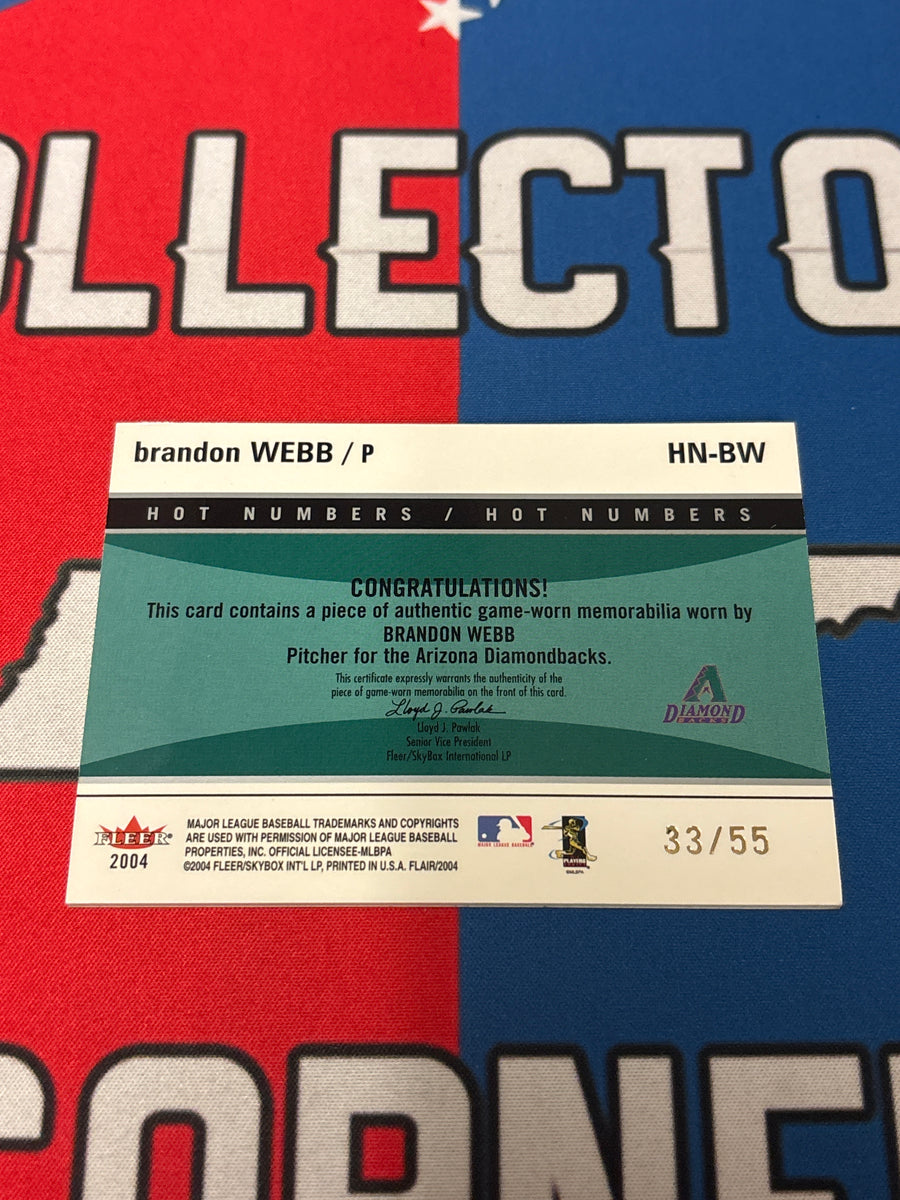 Brandon Webb 2004 Fleer Flair Hot Numbers 33/55 Authentic Game-Worn Je ...